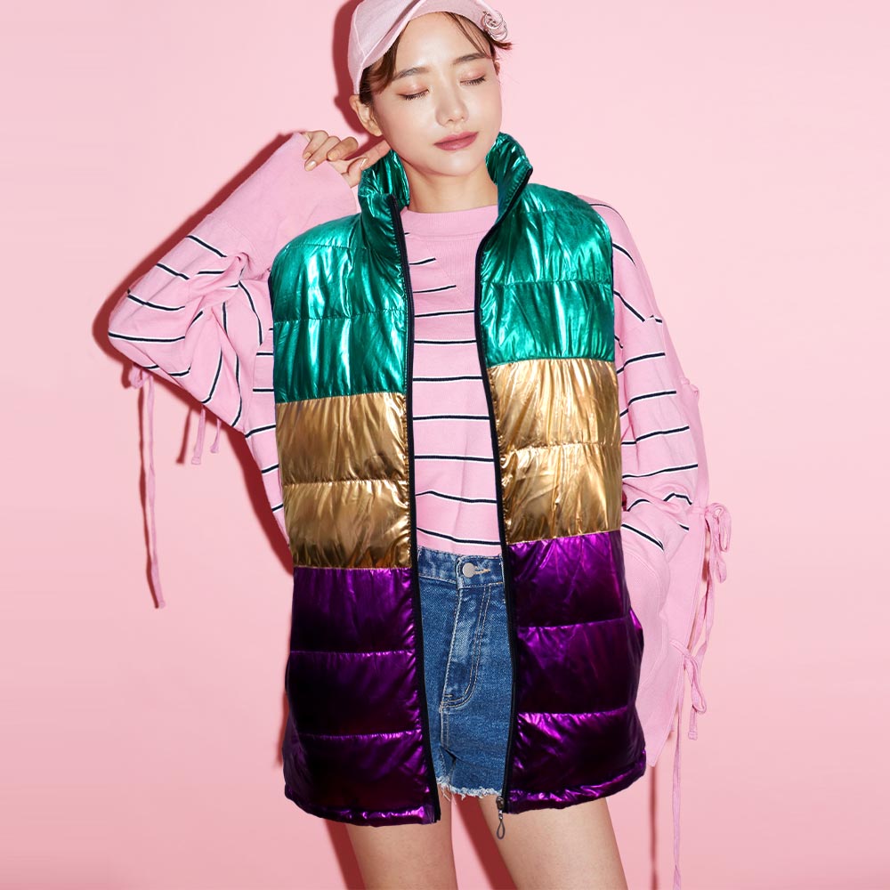 🎭 Mardi Gras Metallic Colorblock Vest – One Size – Galveston Airbrush